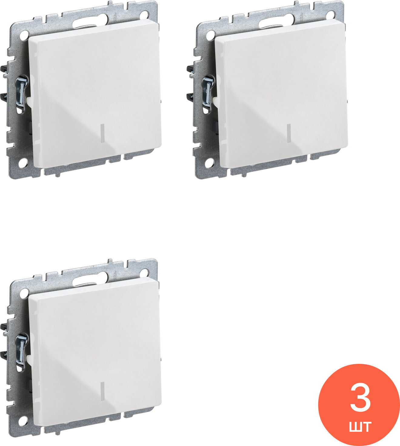 Выключатель IEK / ИЭК Brite ВС10-1-1-БрБ, 10А 230В IP20 с индикацией белый 74х74х43мм одноклавишный, BR-V10-1-10-K01 / переключатель (комплект из 3 шт)