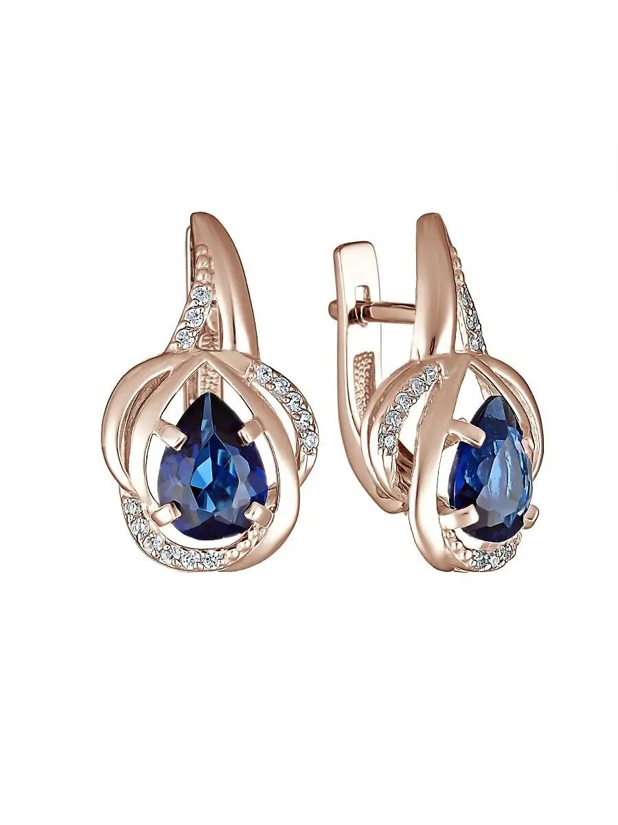 Серьги, красное золото, 585 проба, сапфир, бриллиант