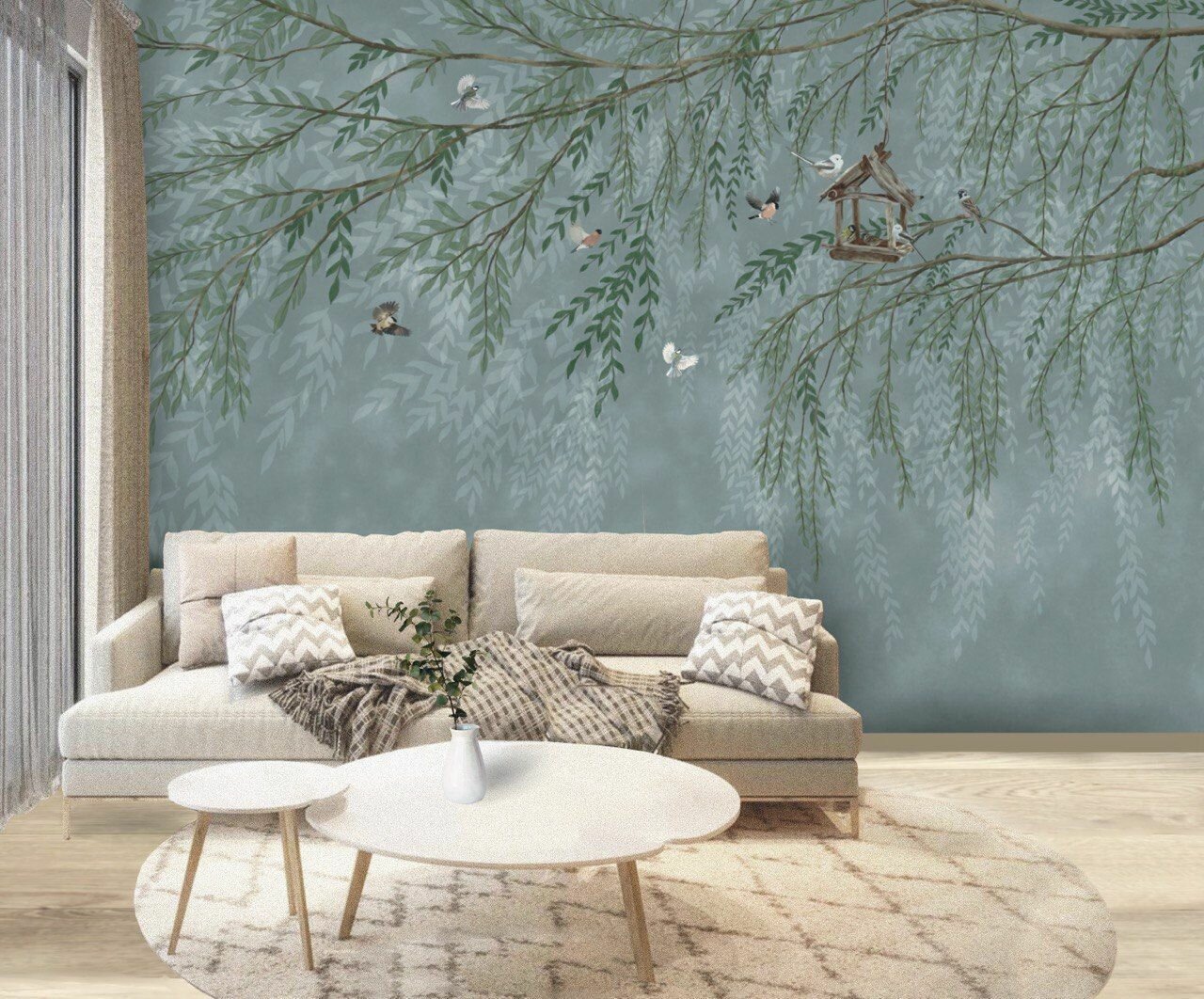 Фреска бесшовная "Маленькая жизнь" бирюзовый (ширина 2550мм х длина 3000мм)