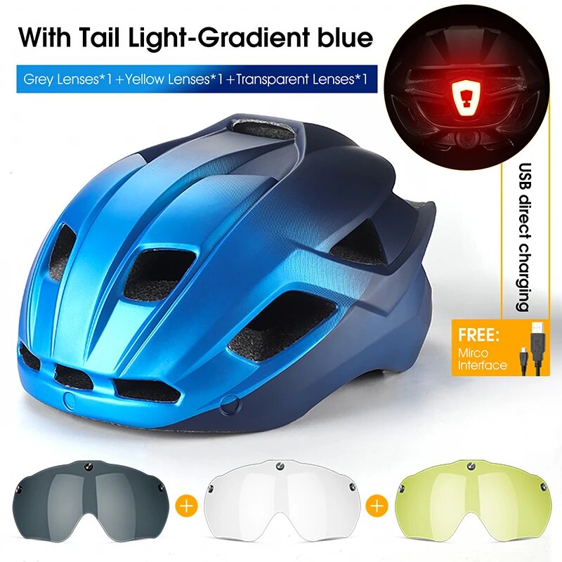 West Biking интегрированный шлем с очками серый/синий A 3 Lens Blue