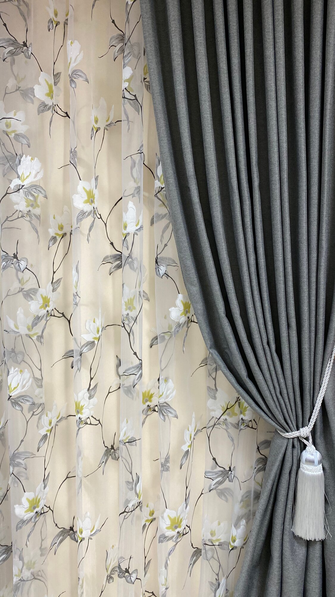 Тюль органза ирисы серые, ширина 3м, высота 2,7м