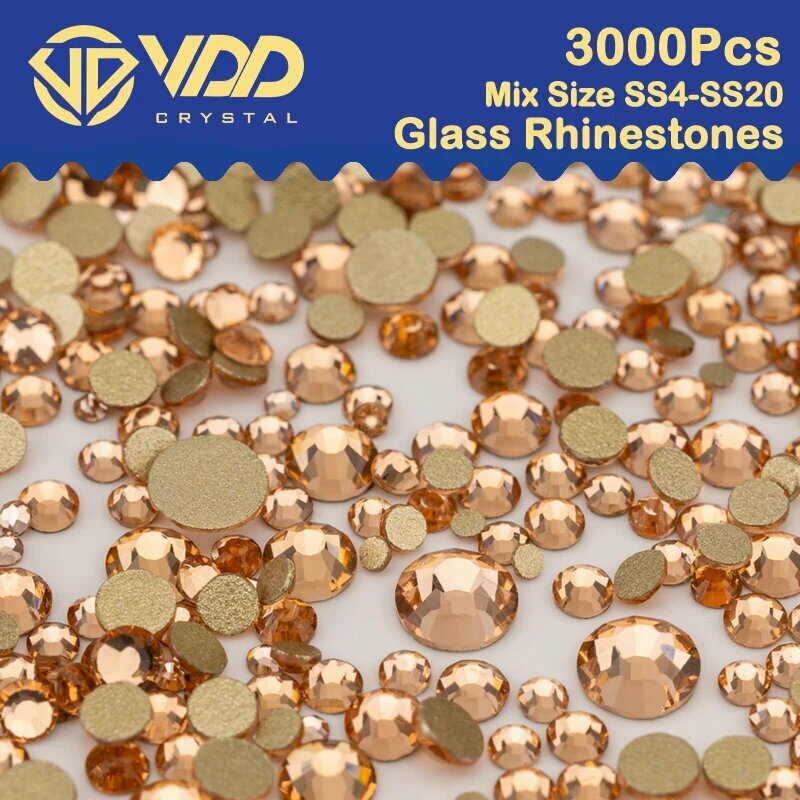 Стразы стеклянные VDD 3000 шт, Light Peach, SS4-SS20