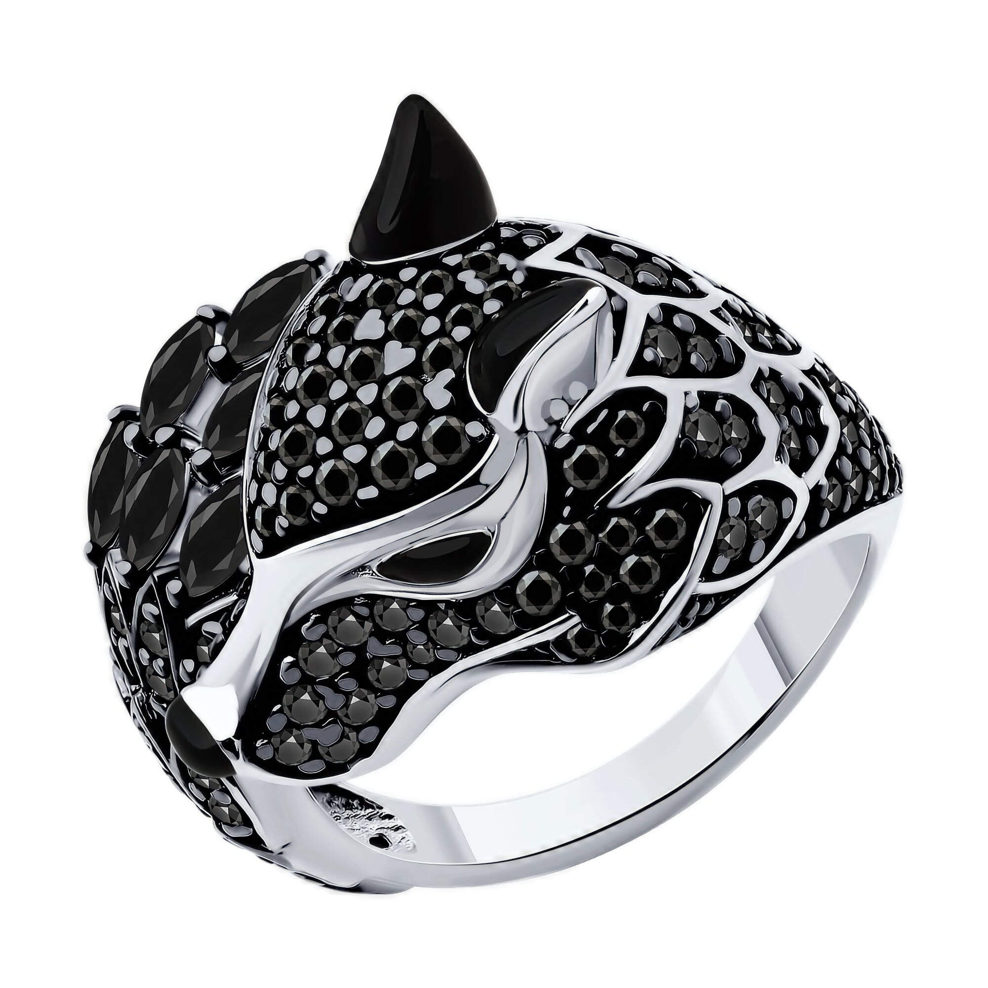 Кольцо, серебро, 925 проба, родирование, фианит, эмаль