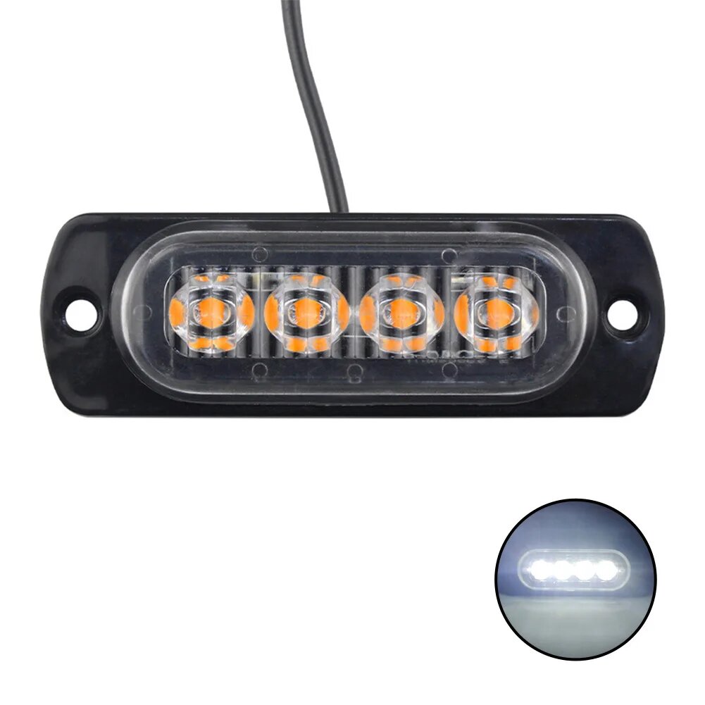 Желтая боковая LED подсветка 12/24В, 4 LED, белый свет