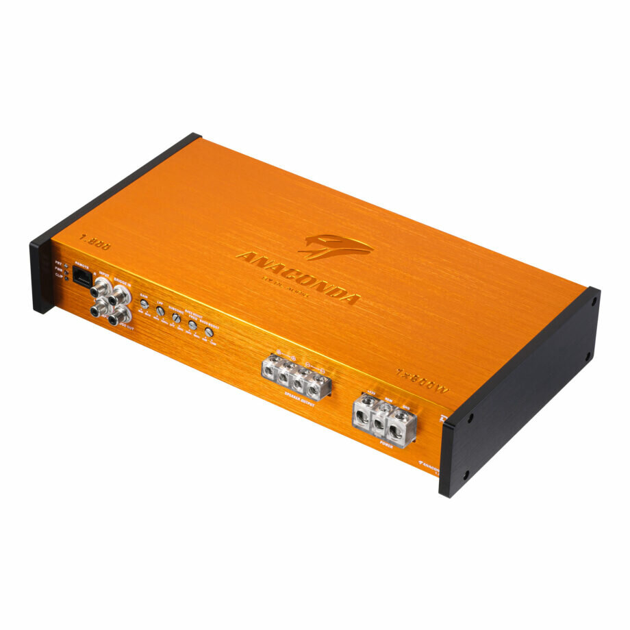 Усилитель автомобильный DL AUDIO Anaconda 1.800 1-канальный, 800Вт, 20-300 Гц, оранжевый