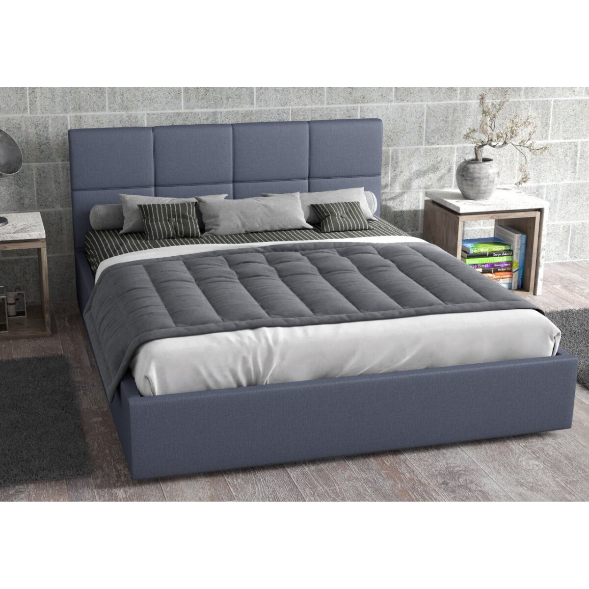 Кровать Инрум Оптима, 160*200 см, серо-синяя, мягкое изголовье, Крона Мебель