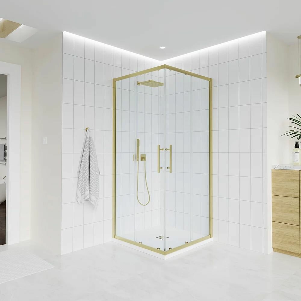 Душевой уголок Veconi Evo G 100х90, стекло прозрачное, профиль брашированное золото E3-G-10090-01-C9