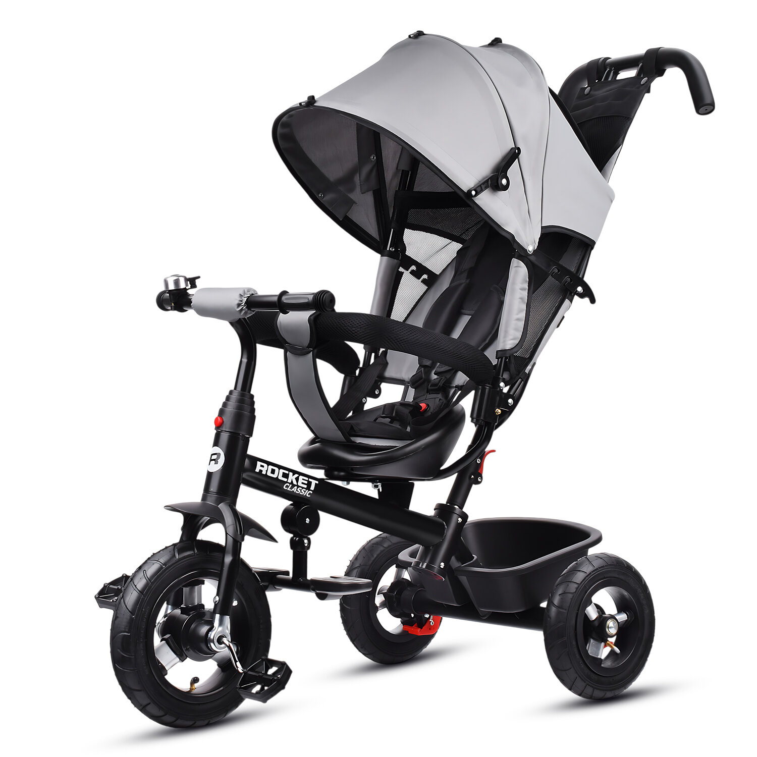 Велосипед трехколесный Rocket 137-GR, колеса надувные 10"/8", цвет серый