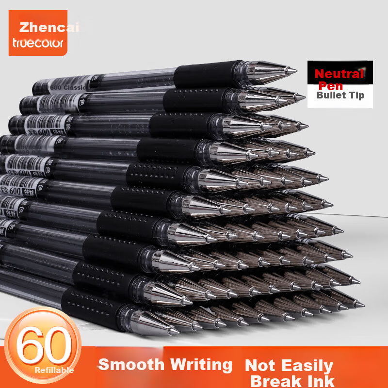 TRUECOLOR (TRUECOLOR) 60pcs 0.5mm Black Neutral Pen Classic Office Bullet Head Soft Grip Cap Signing Pen Business Water Pen Student Stationery Supplies Meeting Recording Pen GP009