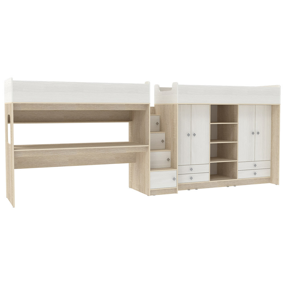 Двухъярусная кровать Л-CE606-604 80х190 Дуб Сонома Белое Дерево