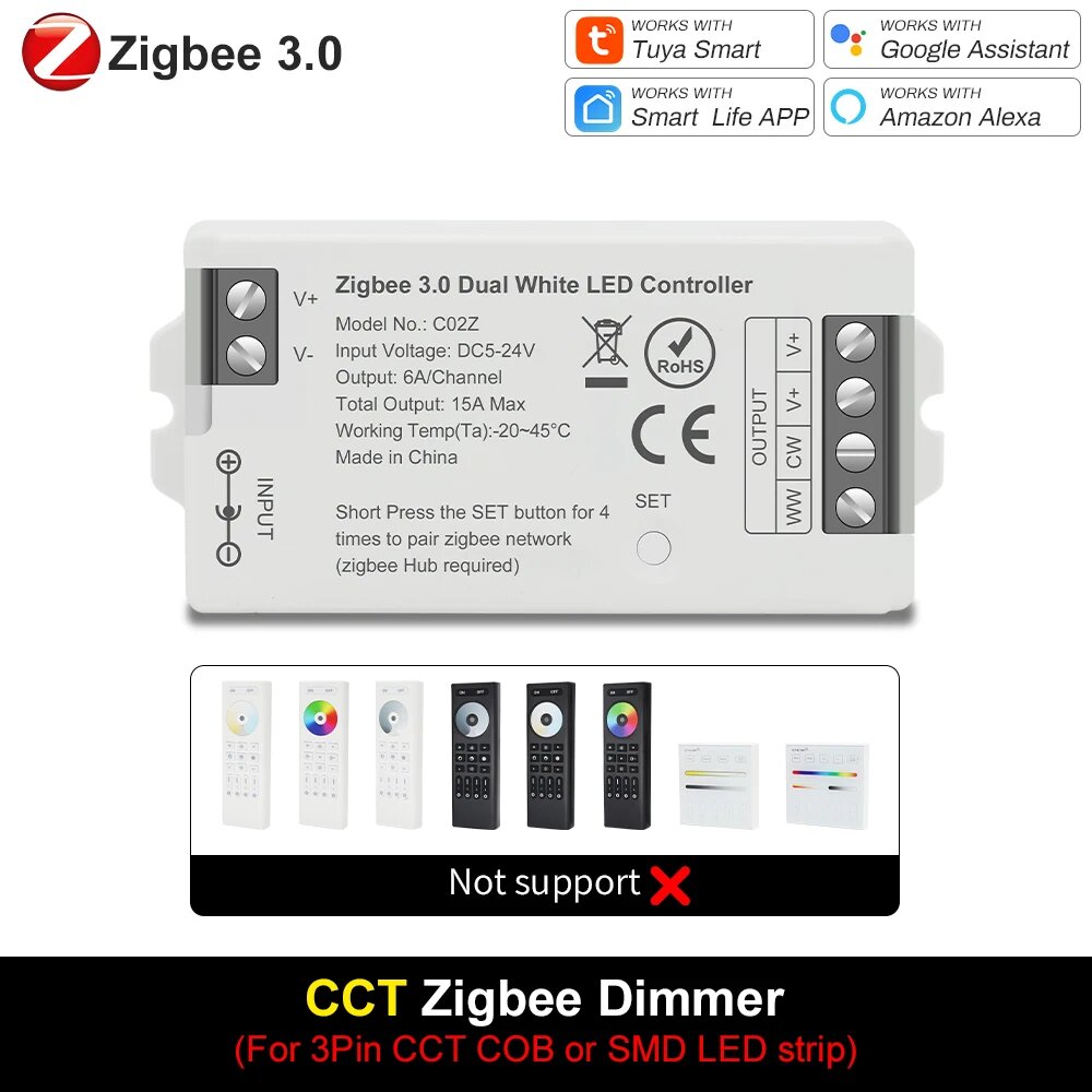 Cooleeon умный светодиодный диммер Tuya Wi-Fi Zigbee Белый, Zigbee CCT Dimmer