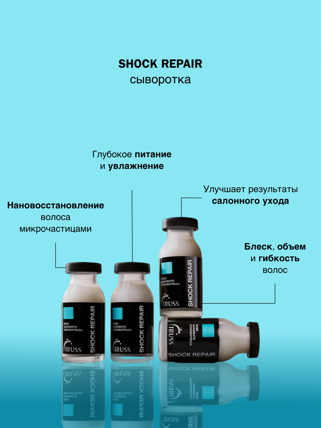 Уход за волосами TRUSS Professional Shock Repair 4x17ml, сыворотка кератин и пантенол, растительный комплекс.
