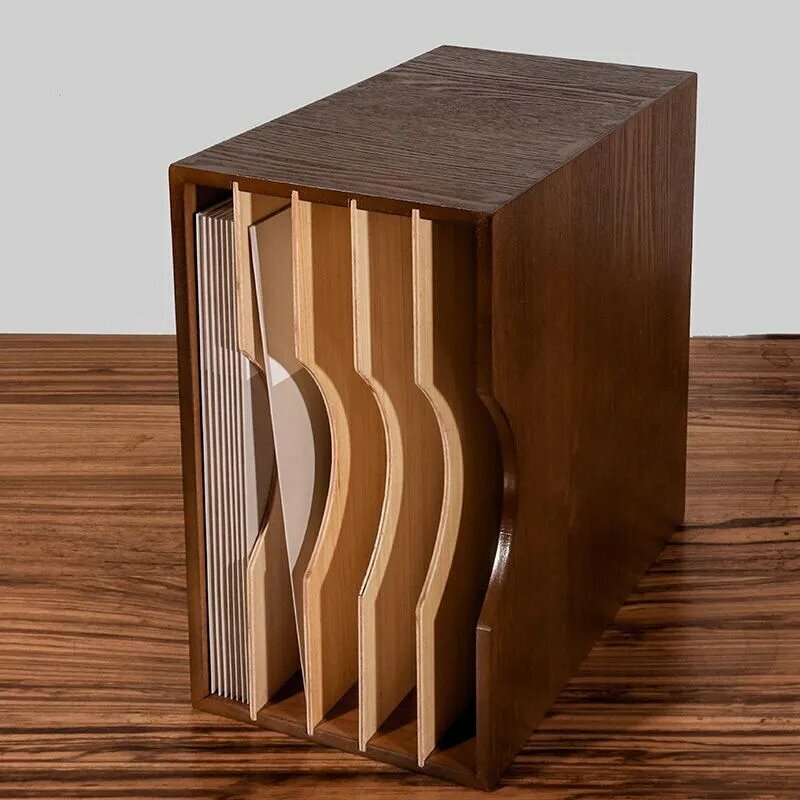 Кейс Y526, для хранения виниловых пластинок, коричневый/белый