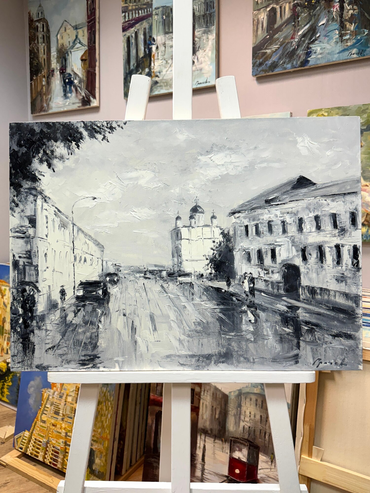 Картина маслом город Москва. Остоженка. Храм Христа Спасителя. 50х70 см. Художественная мастерская Грёзы.