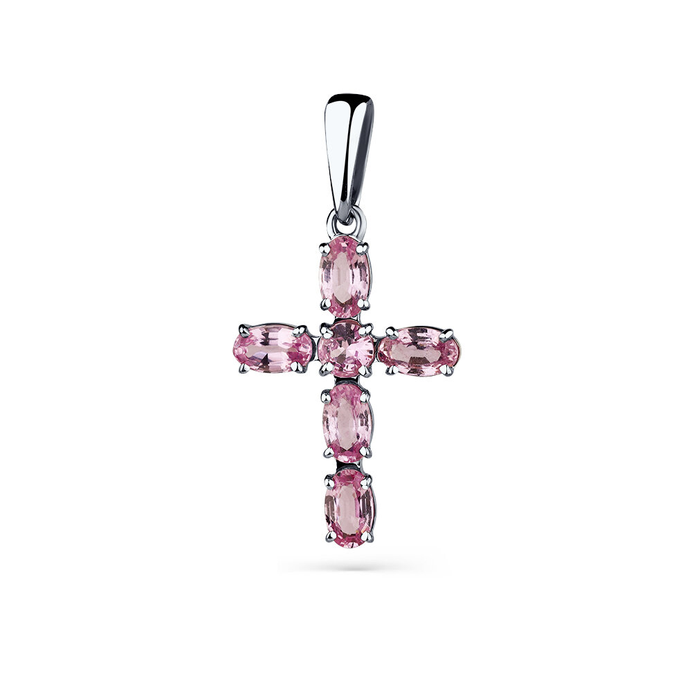 Крестик, белое золото, 585 проба, сапфир