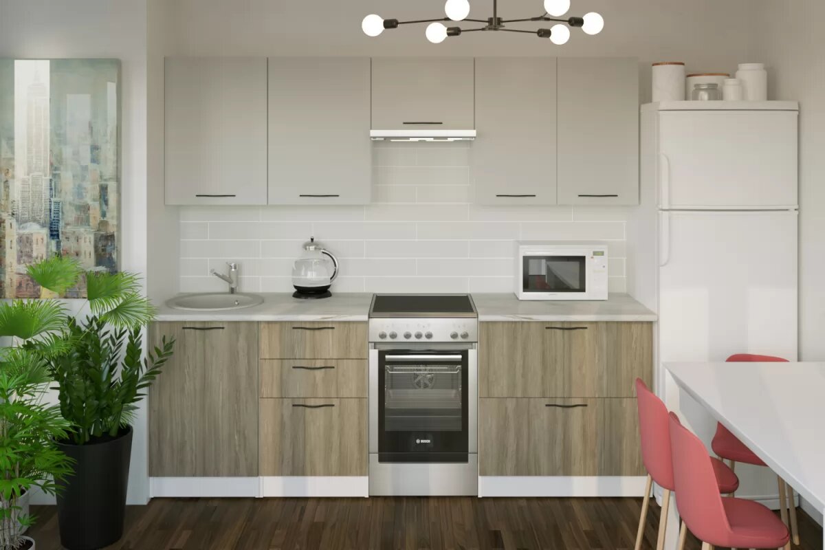 Кухонный гарнитур Герда Парма мега 2300 мм, каркас ЛДСП, фасад ЛДСП, Белый/Шиншилла серая/Джарра