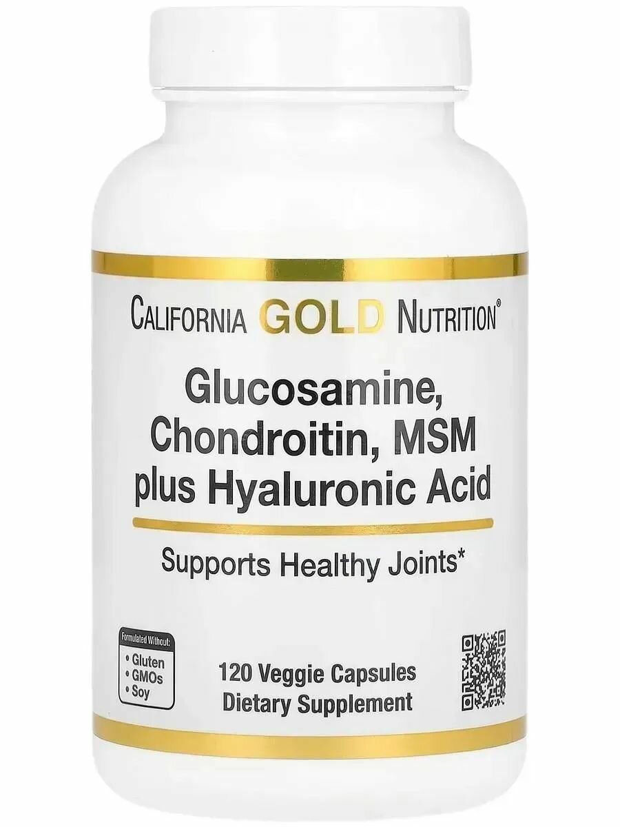 California Gold Nutrition, Глюкозамин, хондроитин и МСМ с гиалуроновой кислотой, 120 растительных капсул