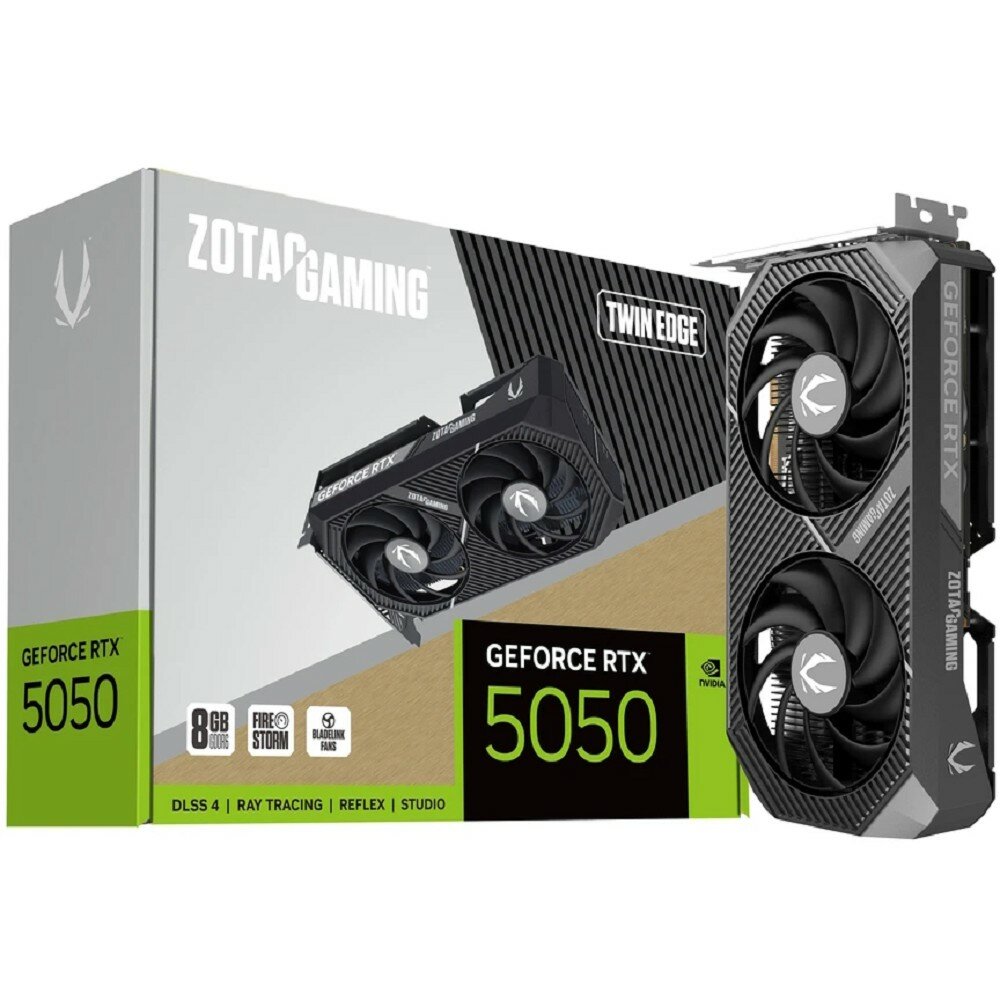 Zotac Видеокарта GAMING GeForce RTX 5050 TWIN EDGE 8Gb DDR6 128 bit 2235 2572 Mzh 3 DP HDMI 2 FAN ZT-B50500E-10M RTL