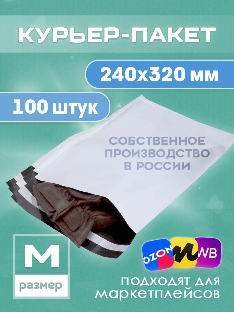 Курьерский пакет без печати с клеевым клапаном 240*320 мм, сейф пакет без кармана,100 штук