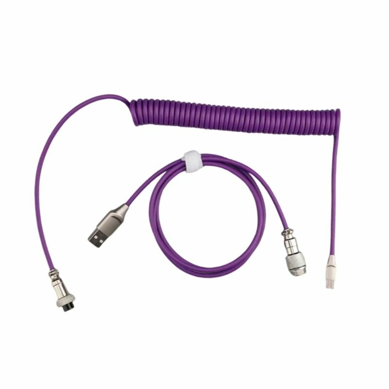 Кабель для механической клавиатуры, авиационный подключаемый кабель, спиральный пружинный USB-кабель-фиолетовый