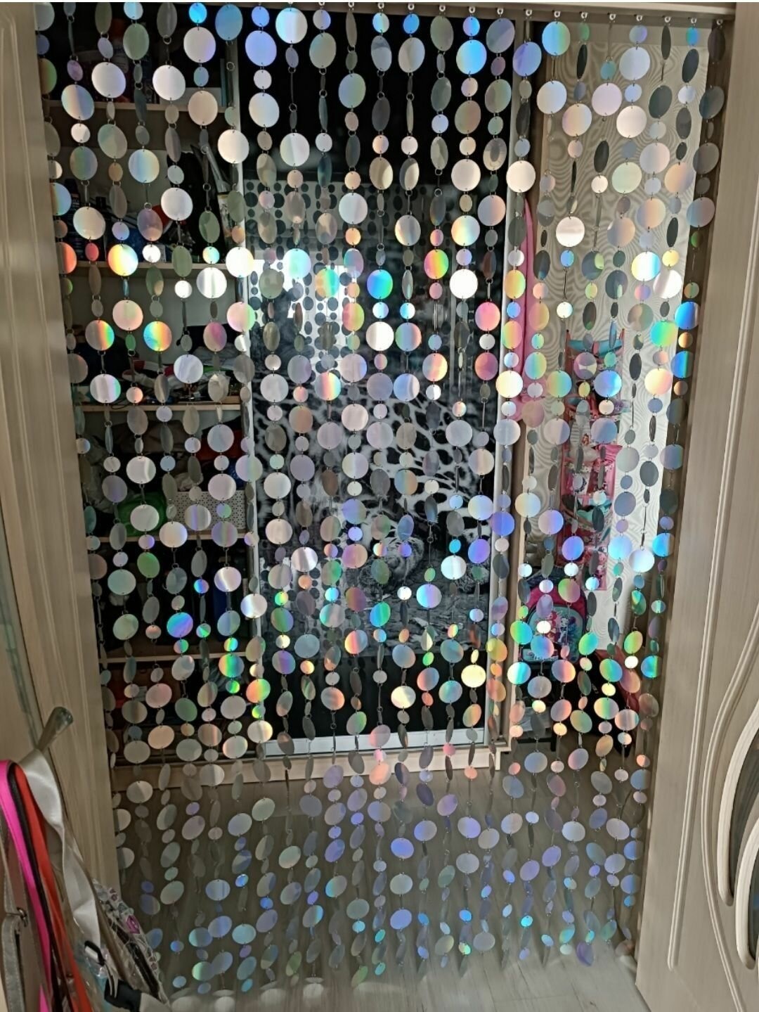 Праздничное украшение дверных штор/гардин, Гирлянда цепочка из пластин пайеток дисков Перламутр,10 штук