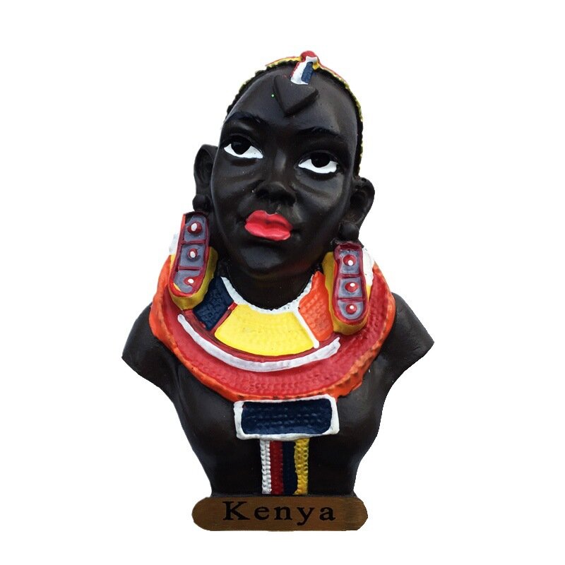 3D-магнит на холодильник "Женщина из кенийского племени", магнит на холодильник из смолы ручной работы, сувенир из африканского искусства, традиционная женщина масаи с ожерельем из бисера, декоративный магнит для кухни, офиса, шкафчика