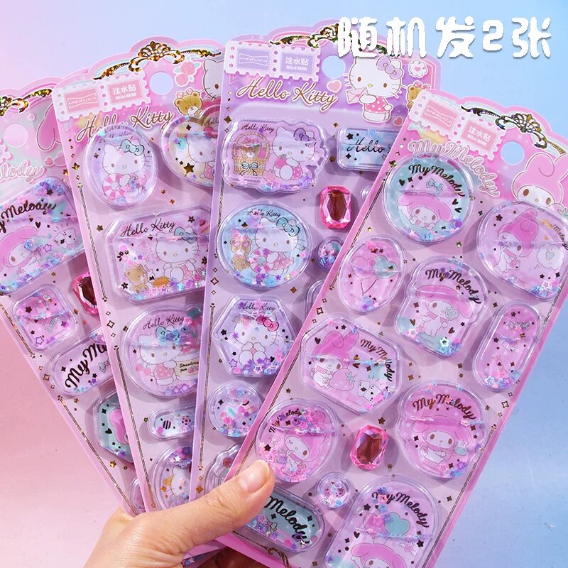 Стикеры Hello Kitty 3D с песочным эффектом, случайный набор из 2 листов для школьников, мультяшные декоративные