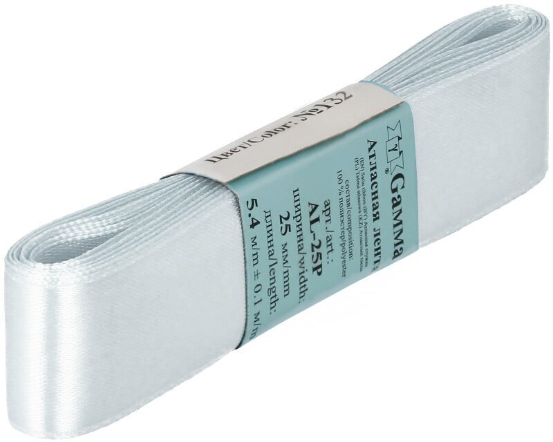 Лента атласная 25 мм 5 шт по 5.4 м "Gamma" AL-25P №132 небесно-голубой