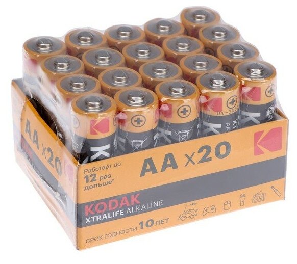 Батарейка алкалиновая Kodak Xtralife, AA, LR6-20BOX, 1.5 В, бокс, 20 шт.