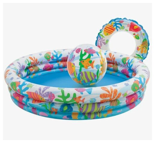 Бассейн intex 59469 дет.132х28см "Рыбки" с мячом и кругом, 204л, от 2 лет "Рыбки/Ананас" круглый132х28см от 2л