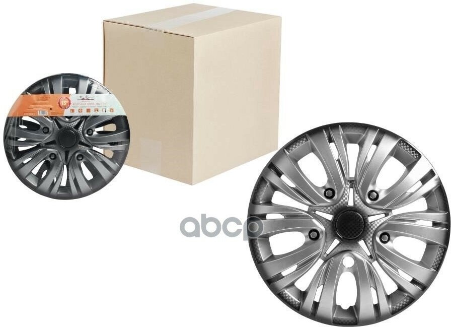 Колпаки колесные 14 Лион +, серебристо-черный, карбон, компл. 2 шт. AIRLINE арт. AWCC1402