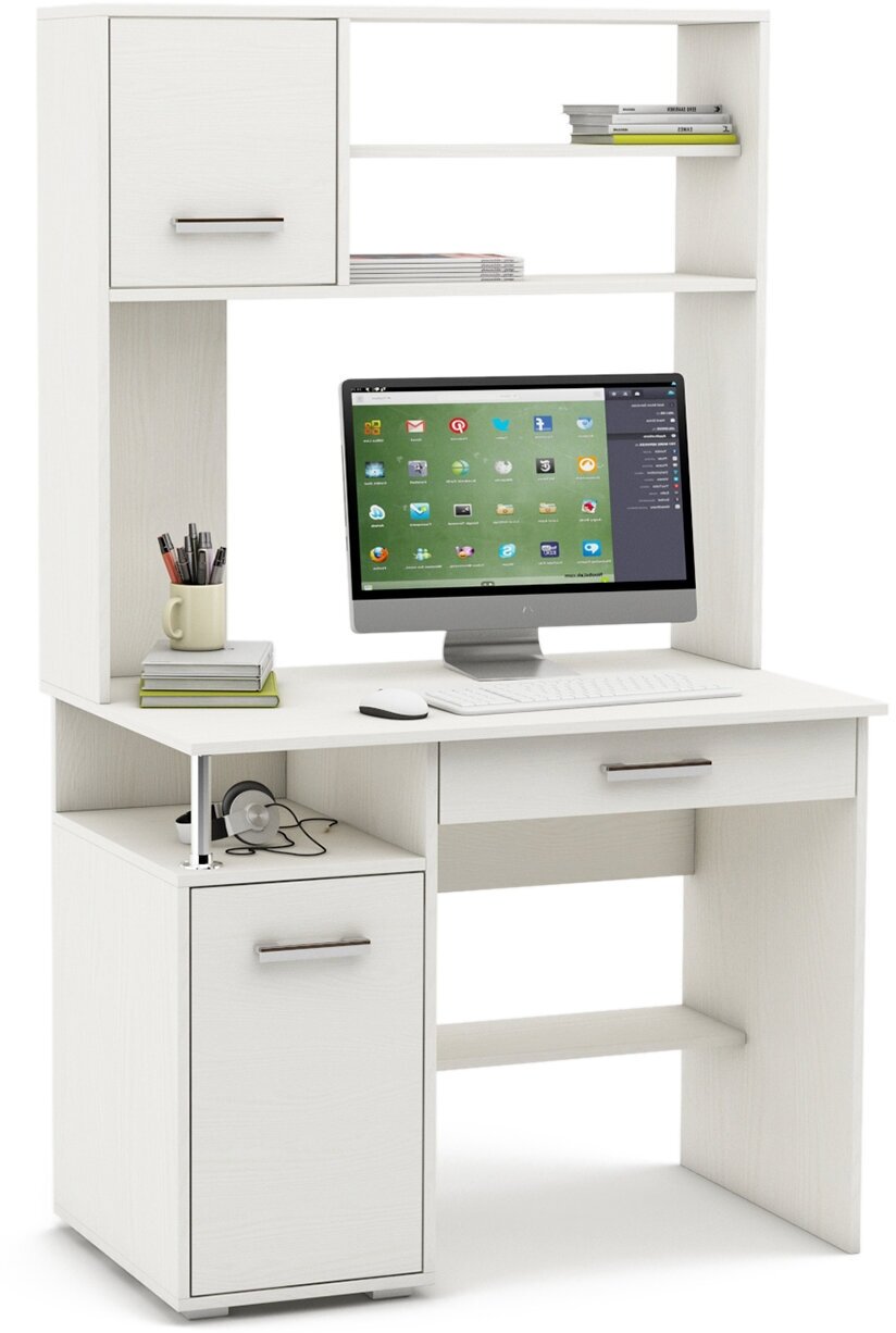 Стол компьютерный, стол письменный Амбер (Реал) 14Я Белое дерево