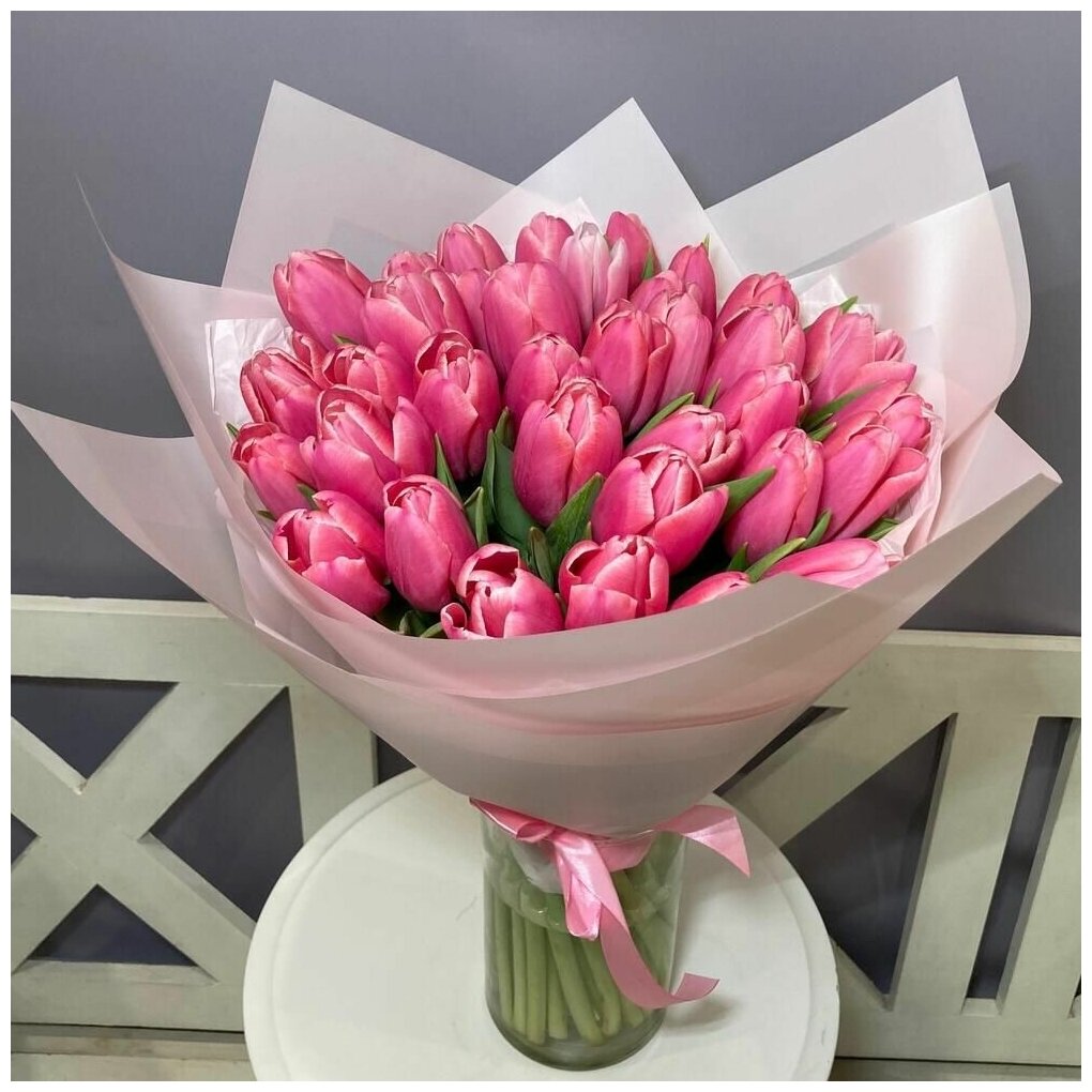 Букет Well Flowers, тюльпаны, круглый, 31 цветок, 45 см свежий букет цветов