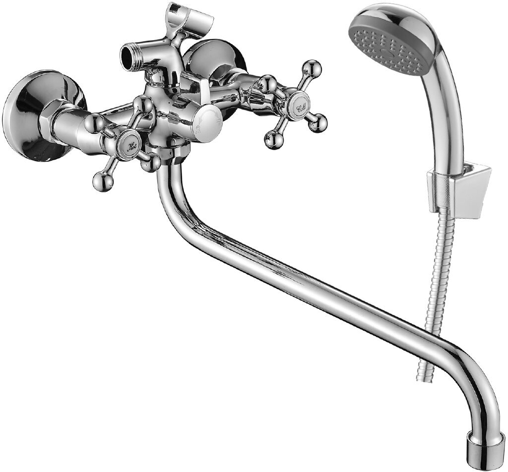 Смеситель DECOROOM DR54045 для ванны универсальный с поворотным изливом 300 мм