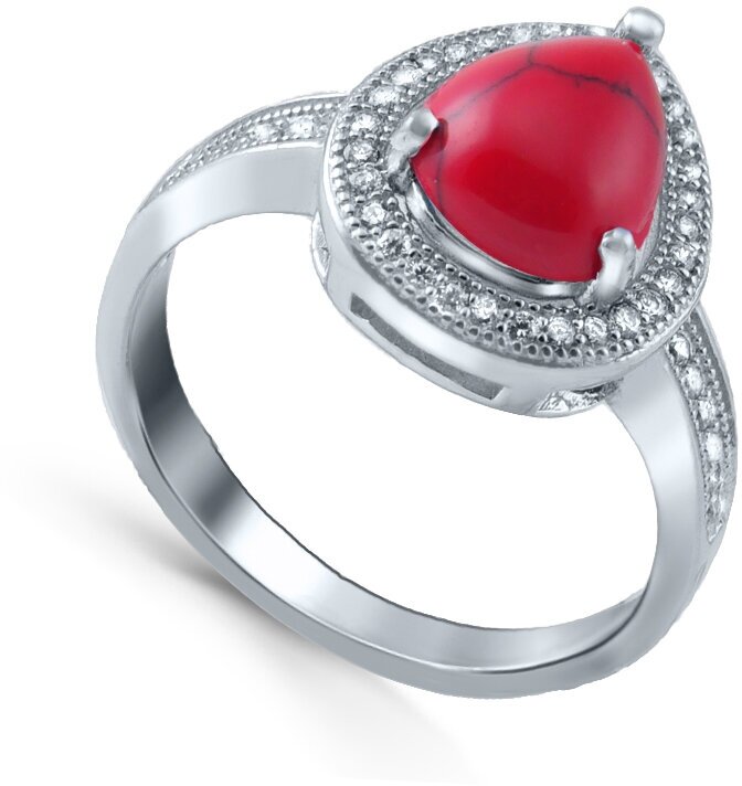 Кольцо, серебро, 925 проба, фианит, коралл