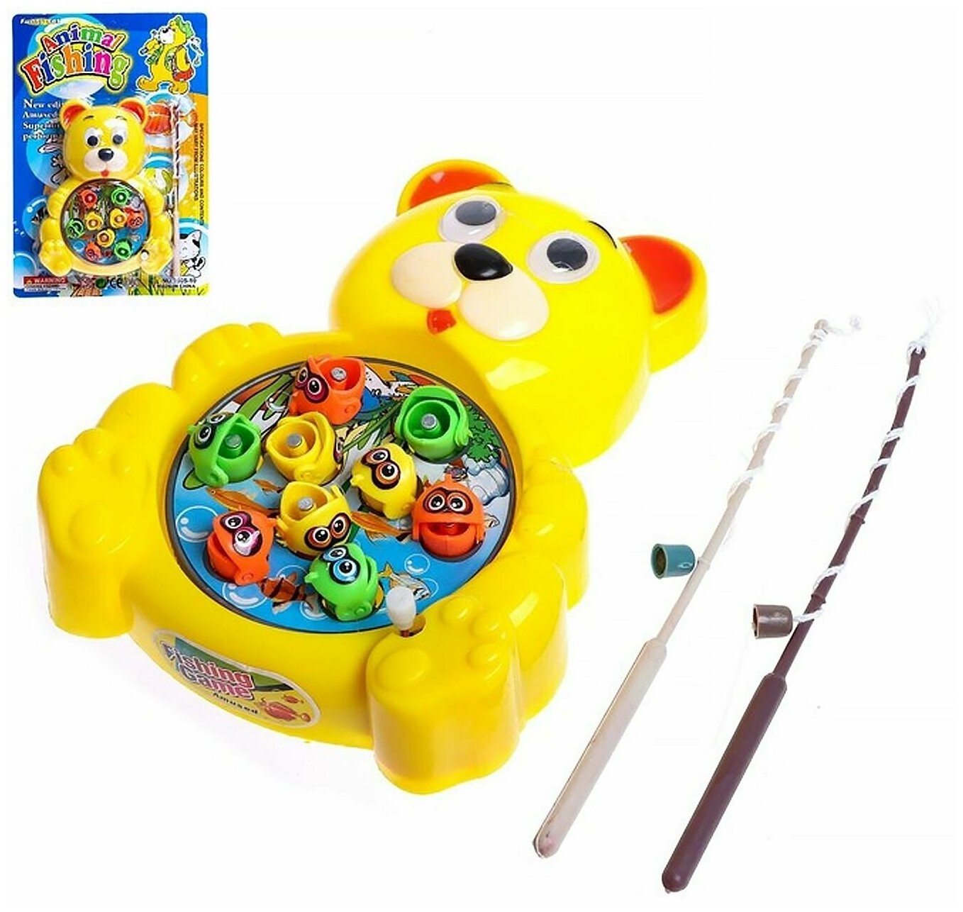 Развивающая магнитная игра-рыбалка "Животные", заводная игрушка, набор 9 рыбок + 2 удочки, микс
