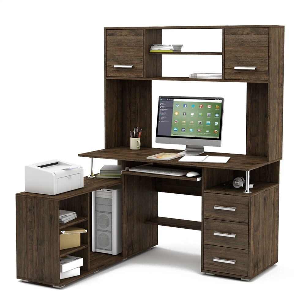 Компьютерный стол "Амбер (Реал) 23К", с отделением для системного блока и надстройкой, 130x130х165см