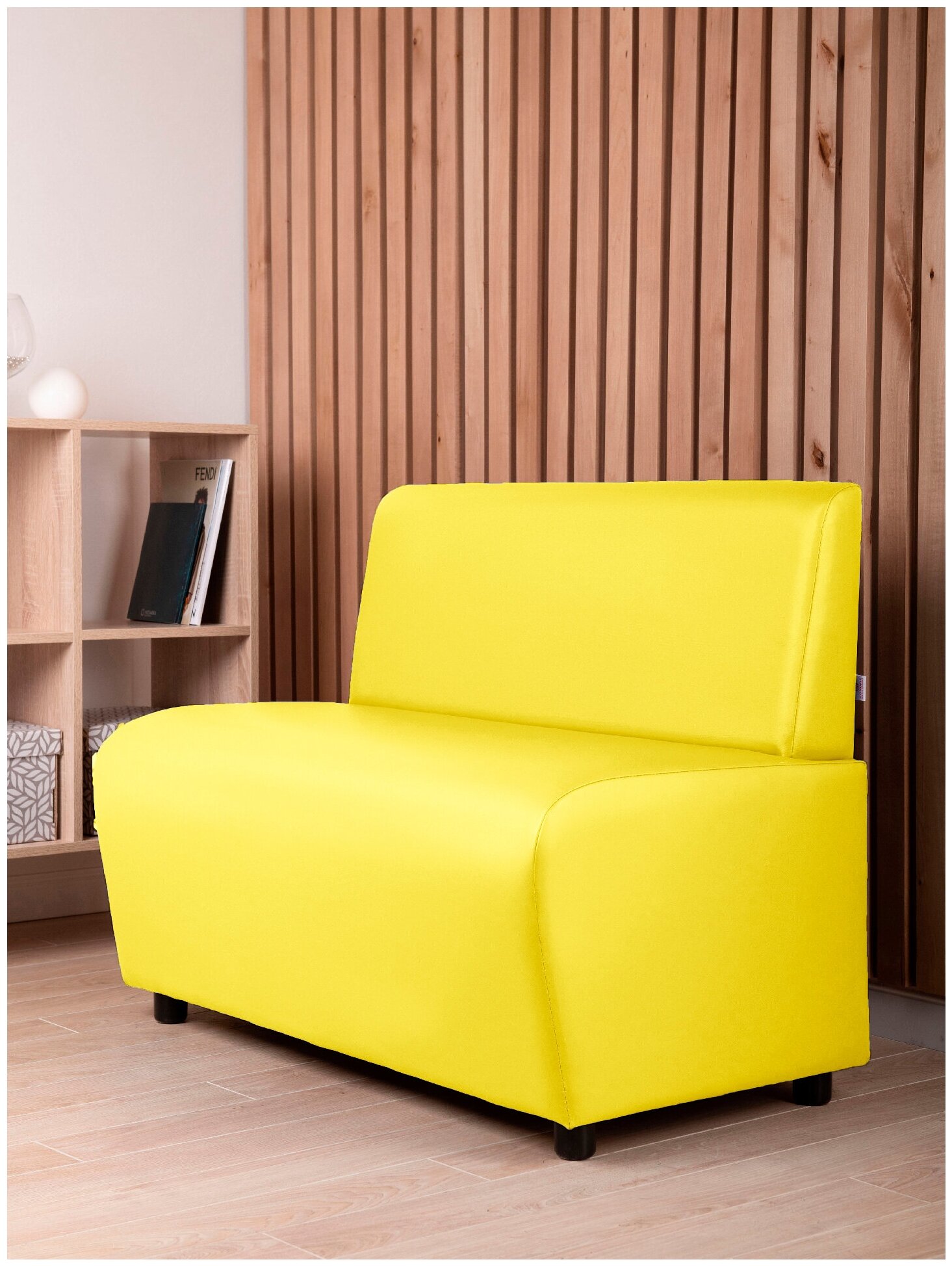 Диван офисный маленький в прихожую, на балкон, на кухню, бафф экокожа желтый