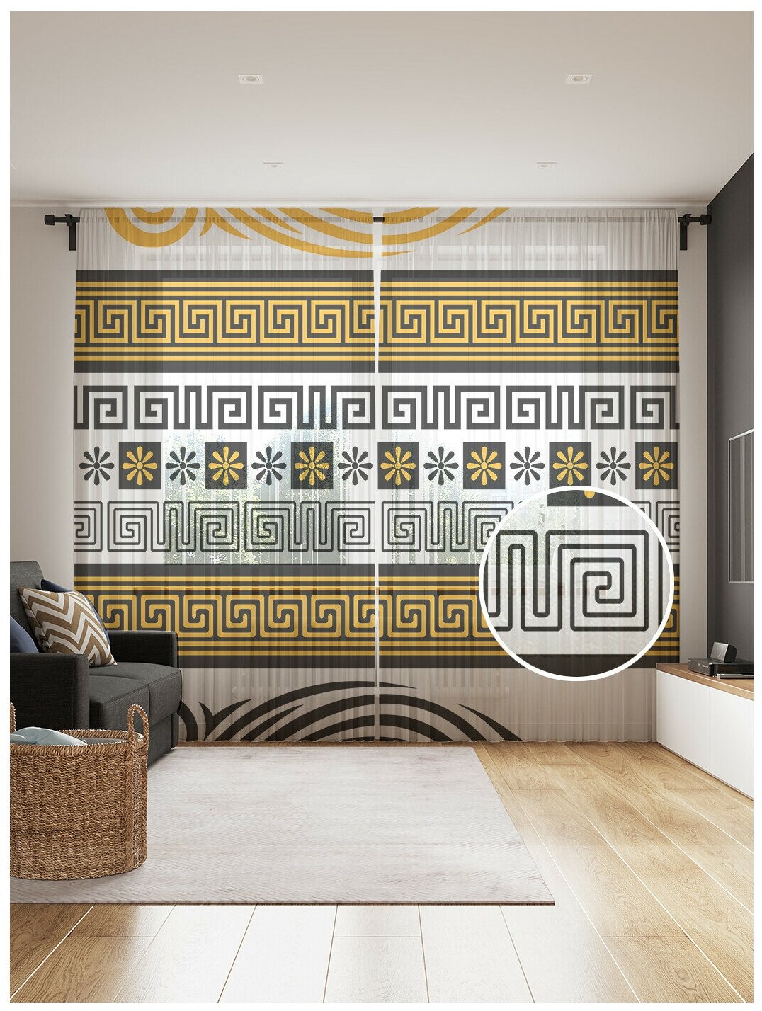 Тюль, фототюль длинный "Античные бордюры" высота 265 см, ширина 145 см (по 2 полотна), JoyArty