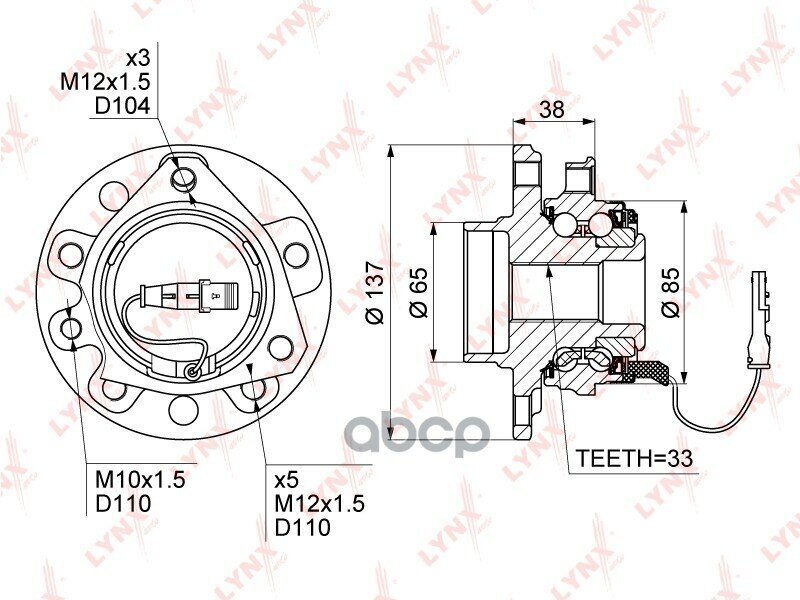 Ступица перед. в сборе [с ABS, 5 отверстий колеса] OPEL Astra H 1.2-2.0T 04-> / Zafira B 1.6-2.2 05-> LYNXauto арт. WH-1086