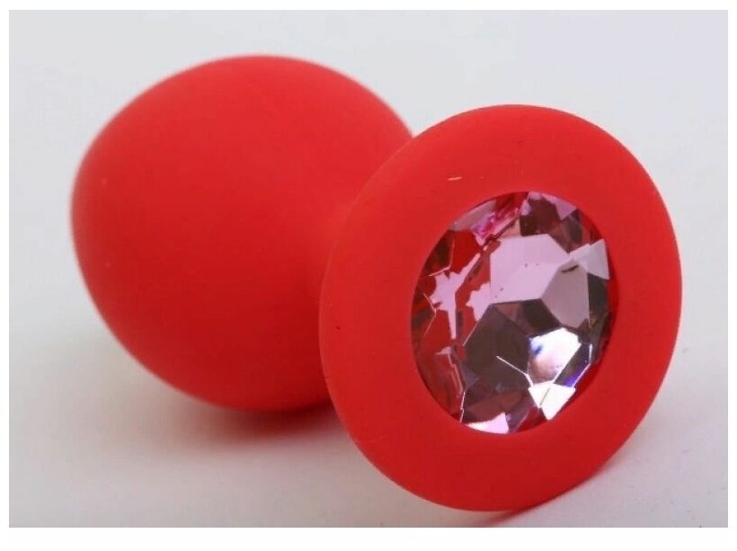 Гладкая пробка с кристаллом для ануса размер M Красный цвет , случайный камень .