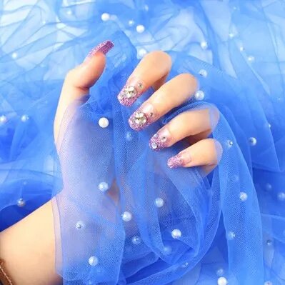 LANLINYING Белый жемчуг Радуга сетчатая ткань с бисером для рукоделия royal blue