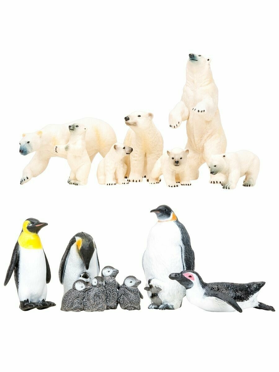 Набор фигурок Белые медведи пингвины 12 шт