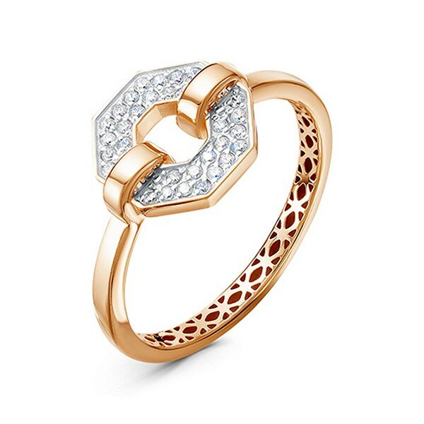 Кольцо широкое, тонкое JEWELIN, красное золото, 585 проба, фианит