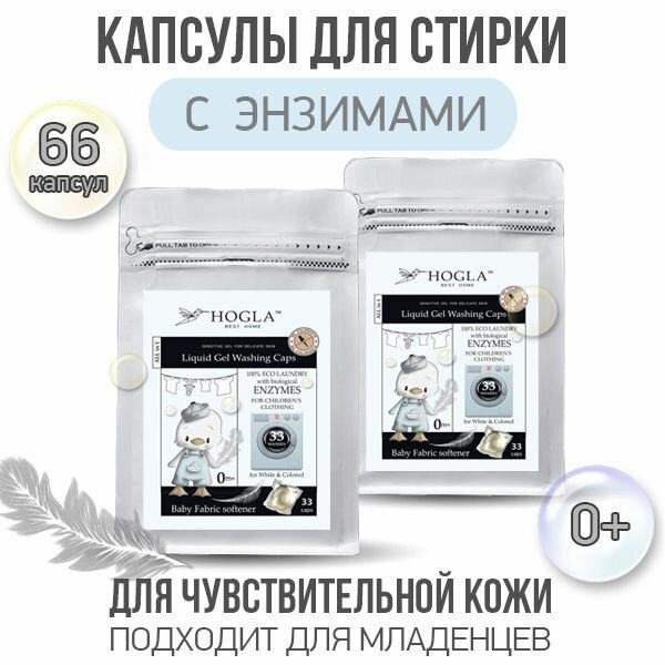 Набор капсул для стирки гипоаллергенный гель детский 2 упаковки 66 стирок
