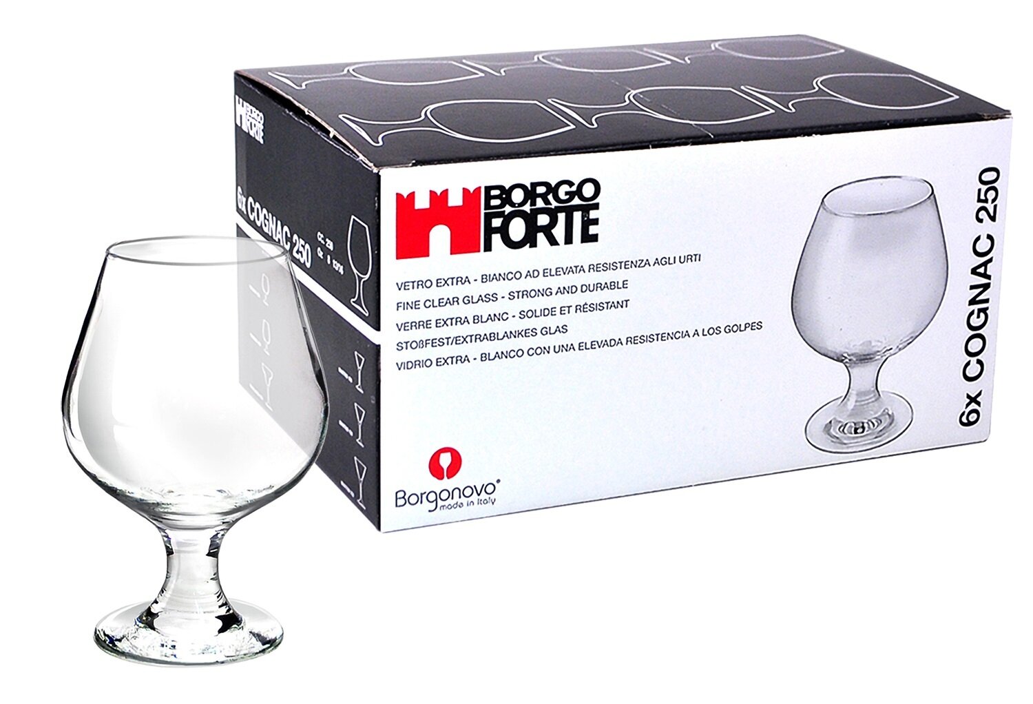 Набор бокалов стеклянных для коньяка / подарочный набор для крепких алкогольных напитков 250 мл, 6 шт. Borgonovo