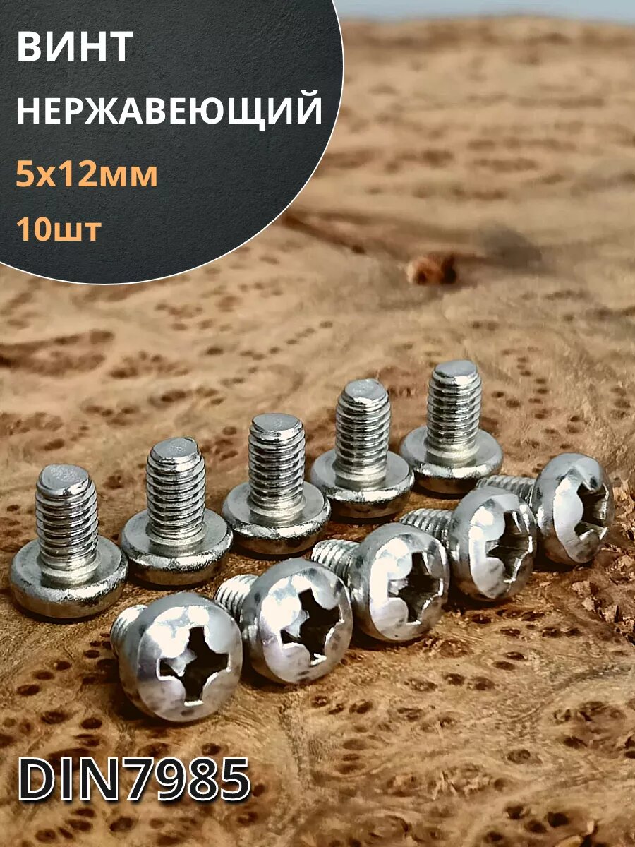 Винт нержавеющий 5х12 мм РН DIN7985 , 10 шт.