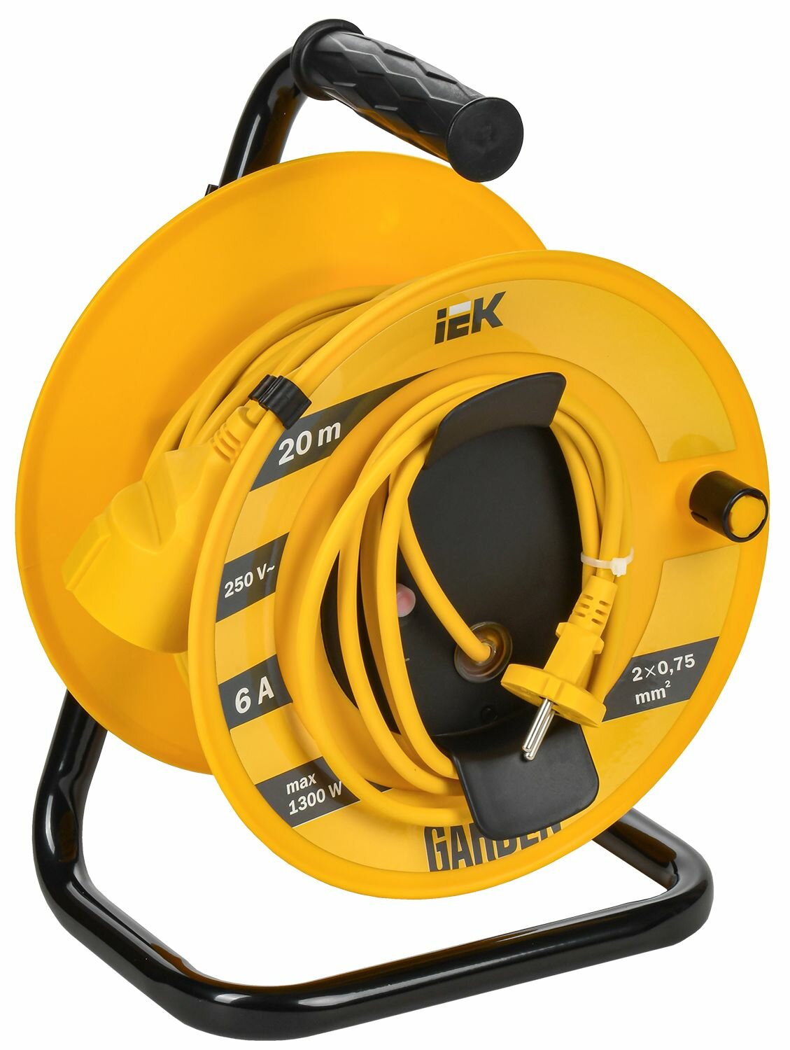 Удлинитель на катушке IEK GARDEN УК20, 20м, 1300Вт, 6А, 1 розетка, IP20, желтый, без заземления
