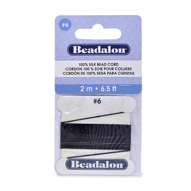 Нить шелковая, Beadalon No.6 (0.70мм), черная, с иглой, моток, 2 метра