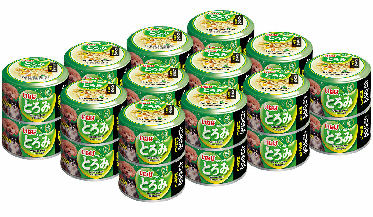 Влажный корм Inaba Toromi для взрослых собак с куриным филе и овощами в бульоне банка, 80 гр 24 шт